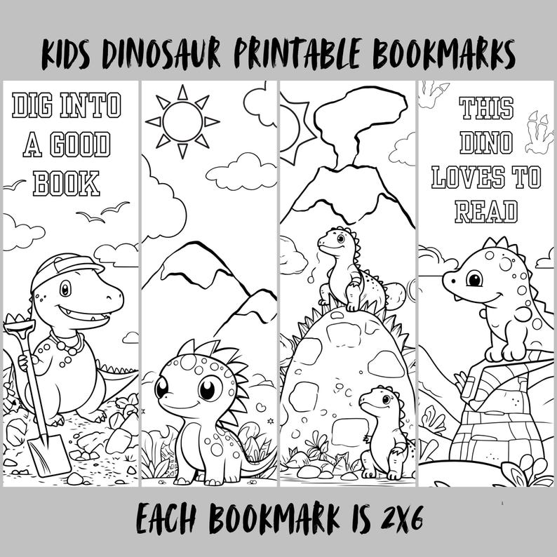 Dinosaur Coloring Bookmarks for Kids (PDF) - Etsy Canada