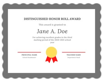 Editable Certificate of Honor Roll. Recognizing Academic Excellence ...