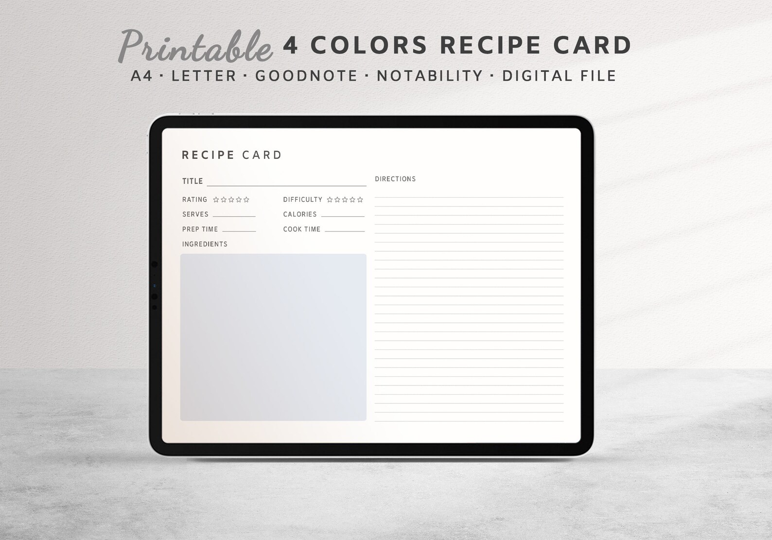 Printable Recipe Note Page Digital Editable Recipe Card, Recipe Notepad ...