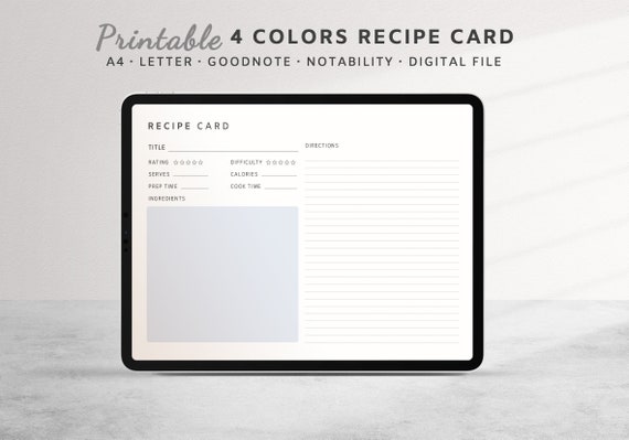 Printable Recipe Note Page Digital Editable Recipe Card | Etsy
