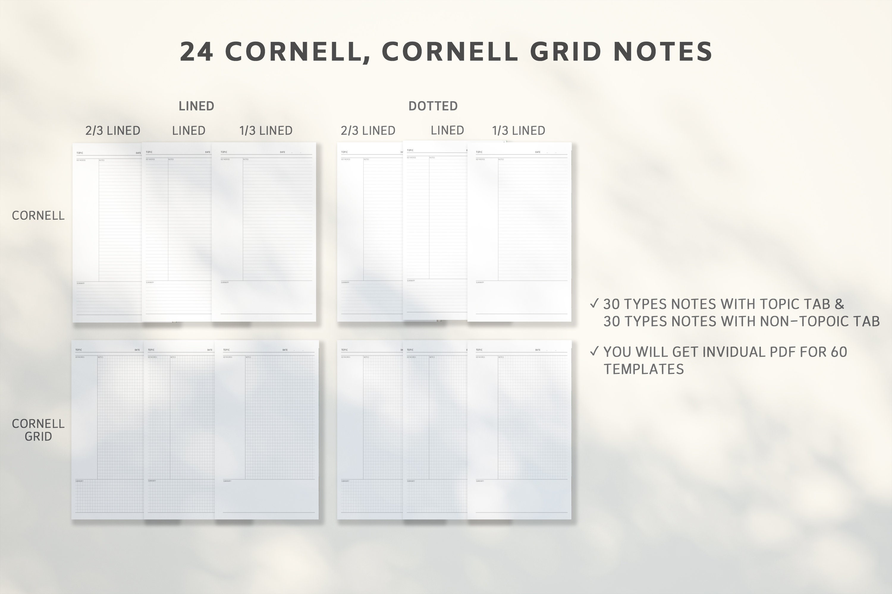 Digital Student Note-taking Template: A4 Grid, Lined, Cornell (PDF) - Etsy