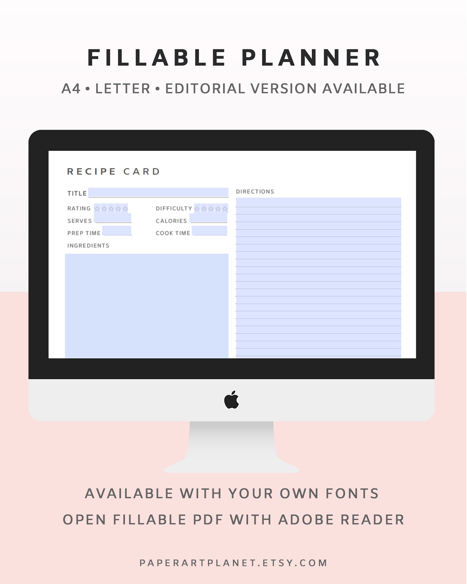 Printable Recipe Note Page | Digital Editable Recipe Card, Recipe ...