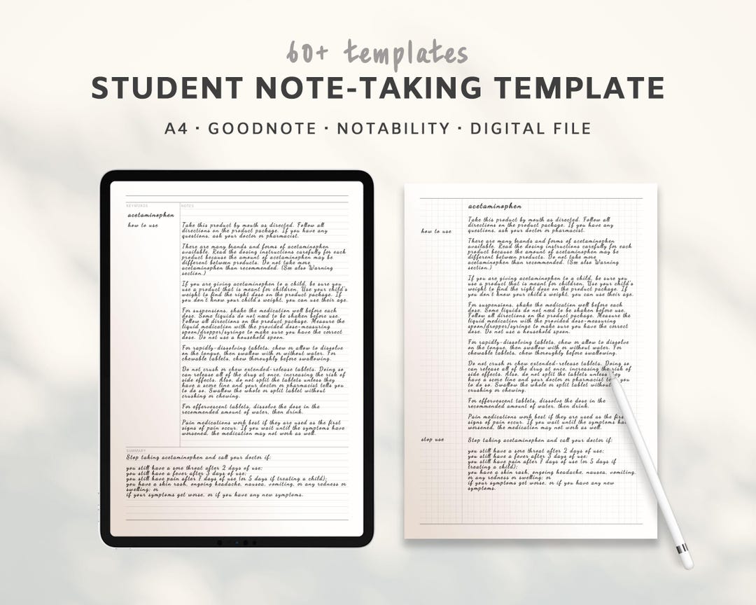 Digital Student Note-taking Template: A4 Grid, Lined, Cornell (PDF) - Etsy