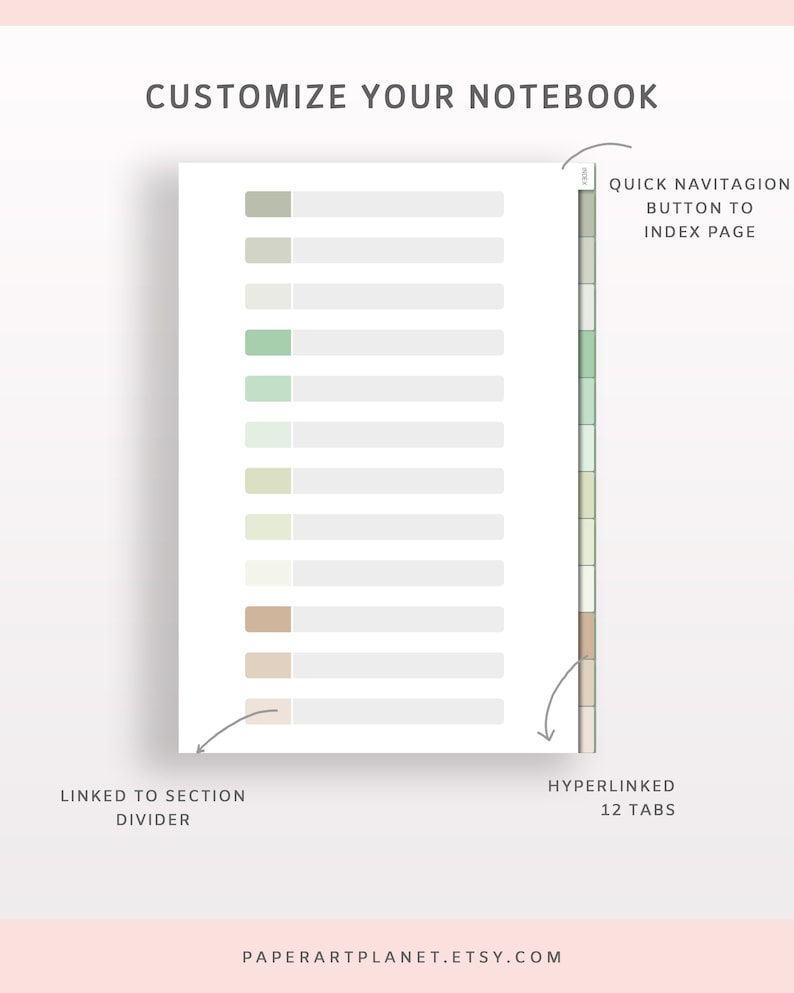 Digital Notebook, 12 Hyperlinked Tabs for Tablets, Goodnotes ...