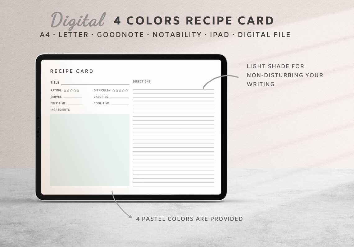 Printable Recipe Note Page | Digital Editable Recipe Card, Recipe ...