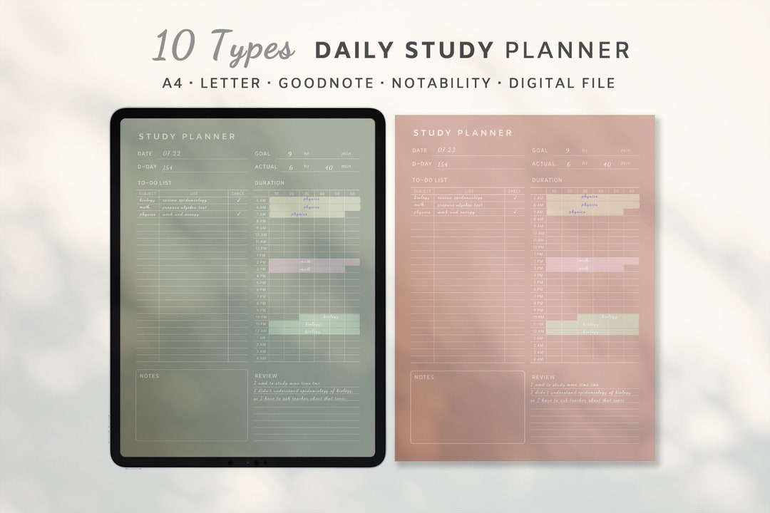 Digital Daily Student Planner | 10 Minute Study Tracker, Goal Organizer ...