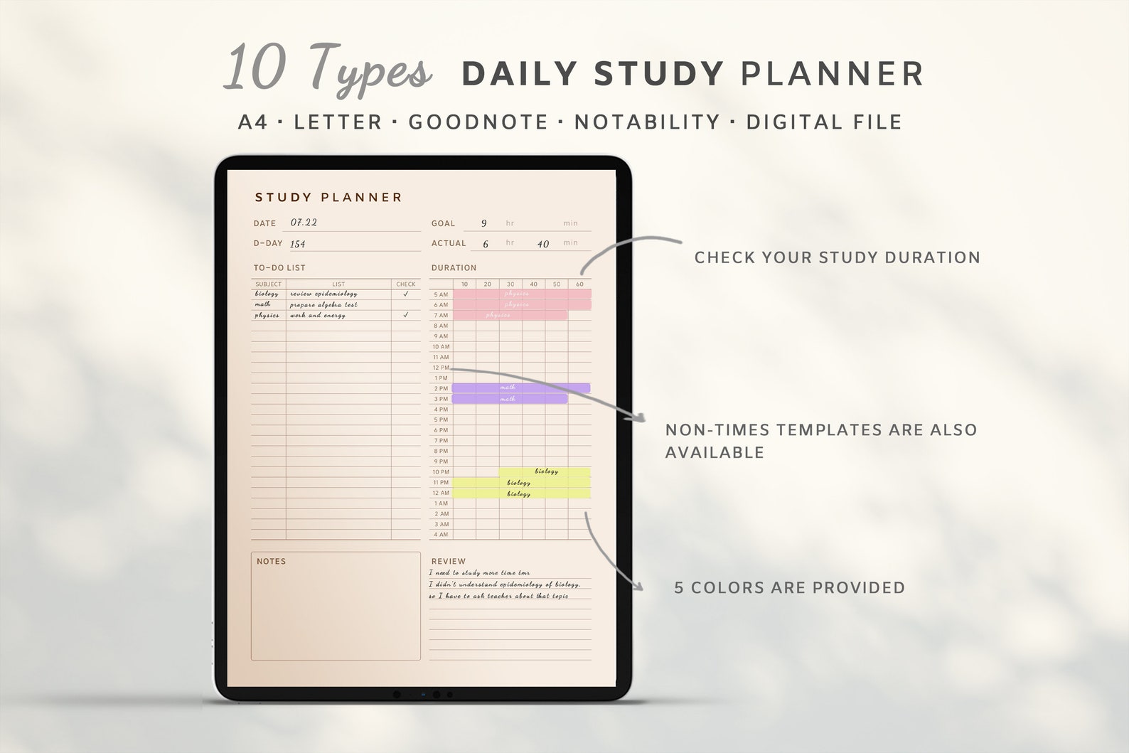 Digital Daily Student Planner | 10 Minute Study Tracker, Goal Organizer ...