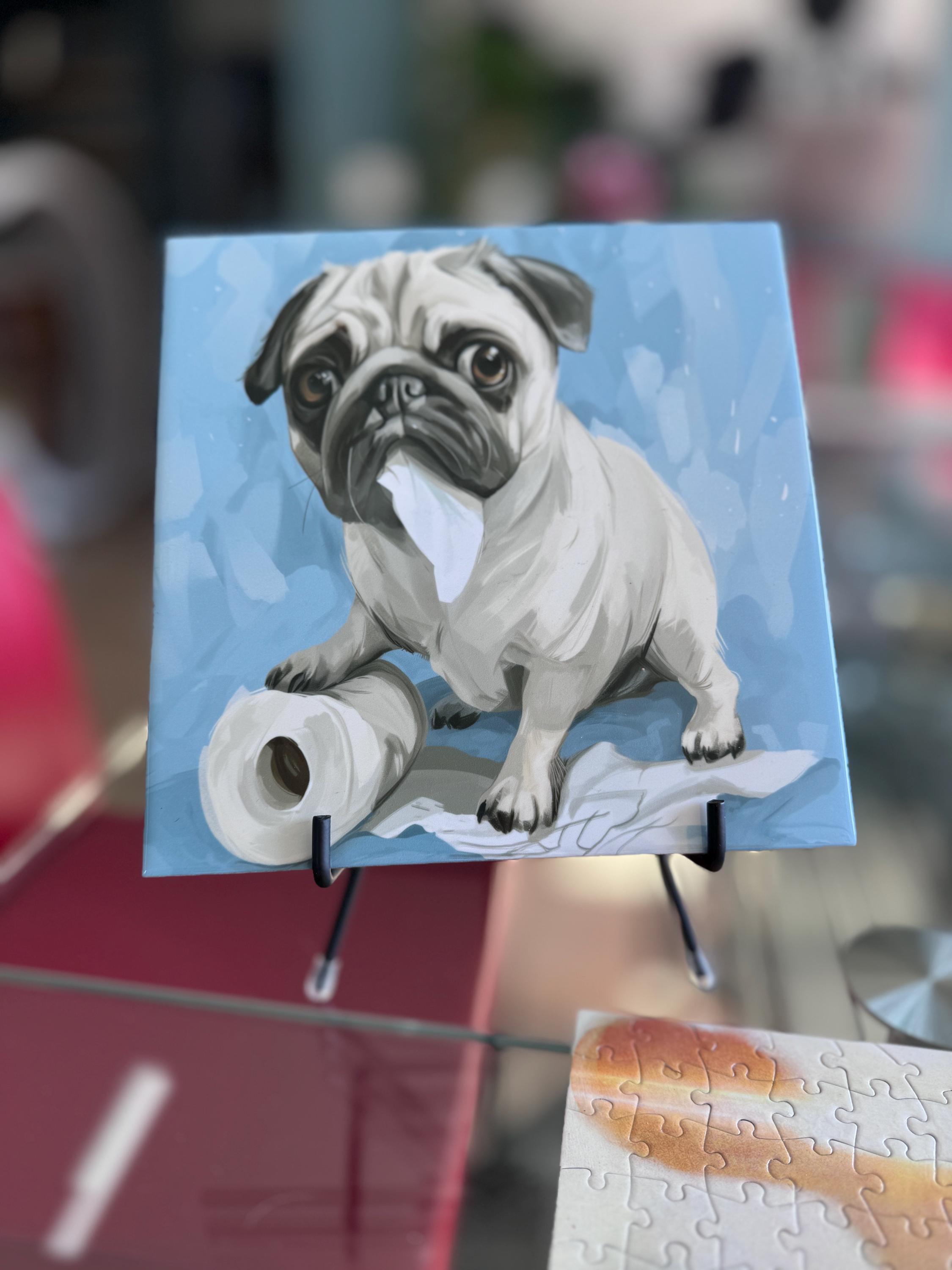 My Pug Ate the Toilet Paper Ceramic Tile With Stand - Etsy