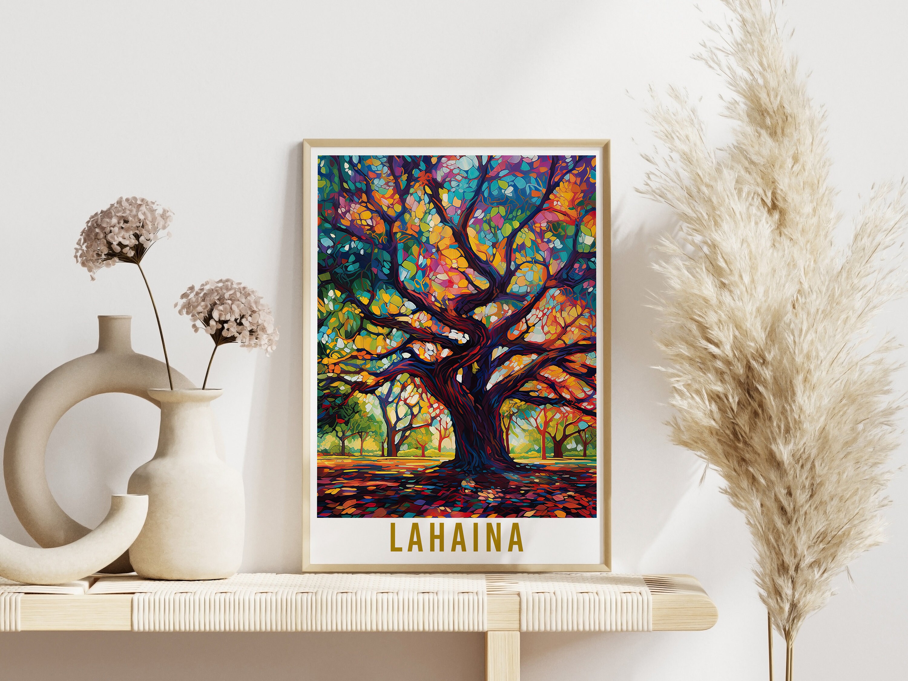 Lahaina Maui Travel Poster Banyan Tree Wall Art Lahaina Art Print Maui ...