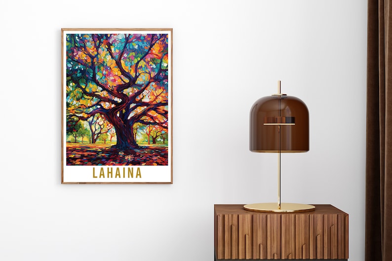 Lahaina Maui Travel Poster Banyan Tree Wall Art Lahaina Art Print Maui ...