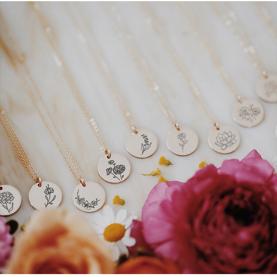 Birth Flower Necklace Birth Flower Jewelry Birth Month - Etsy