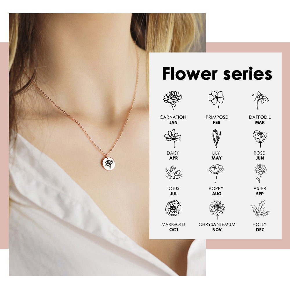 Birth Flower Necklace Birth Flower Jewelry Birth Month - Etsy