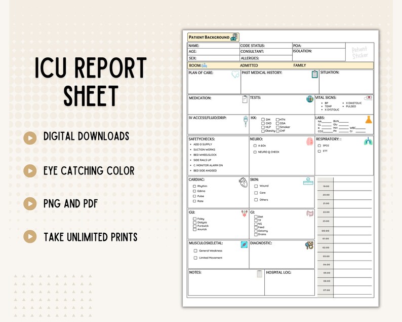ICU Report Sheet ICU Nurse Report Sheet Nurse Report Sheet - Etsy