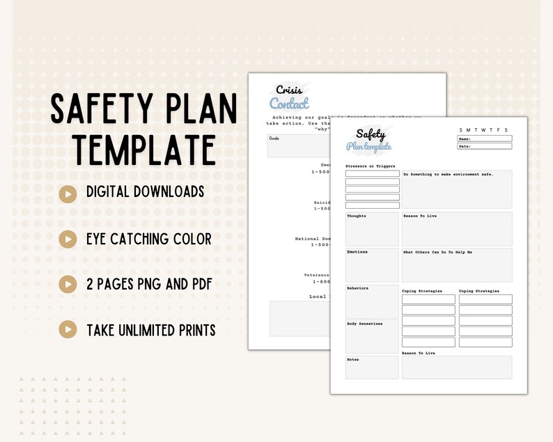Crisis Safety Plan Safety Plan Template Suicide Safety - Etsy