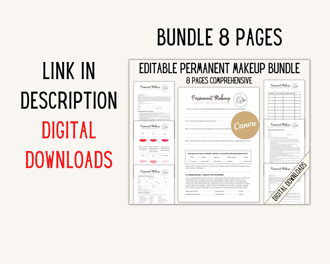 Editable Permanent Makeup Bundle Esthetician Forms Microblading Forms ...