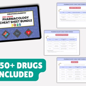 Pharmacology Cheat Sheet Bundle, Nursing Notes Study Guide | 200+ Drug ...