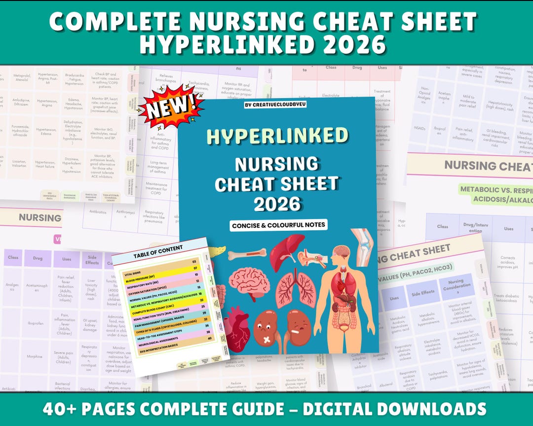 Nursing Cheat Sheet Bundle: Study Guide, Medication, Lab Values ...