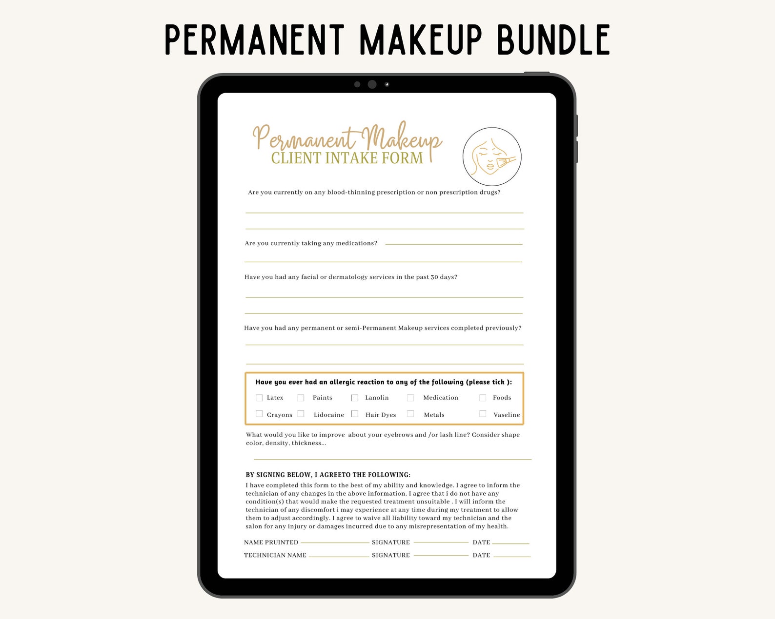 Editable Permanent Makeup Bundle Esthetician Forms Microblading Forms ...