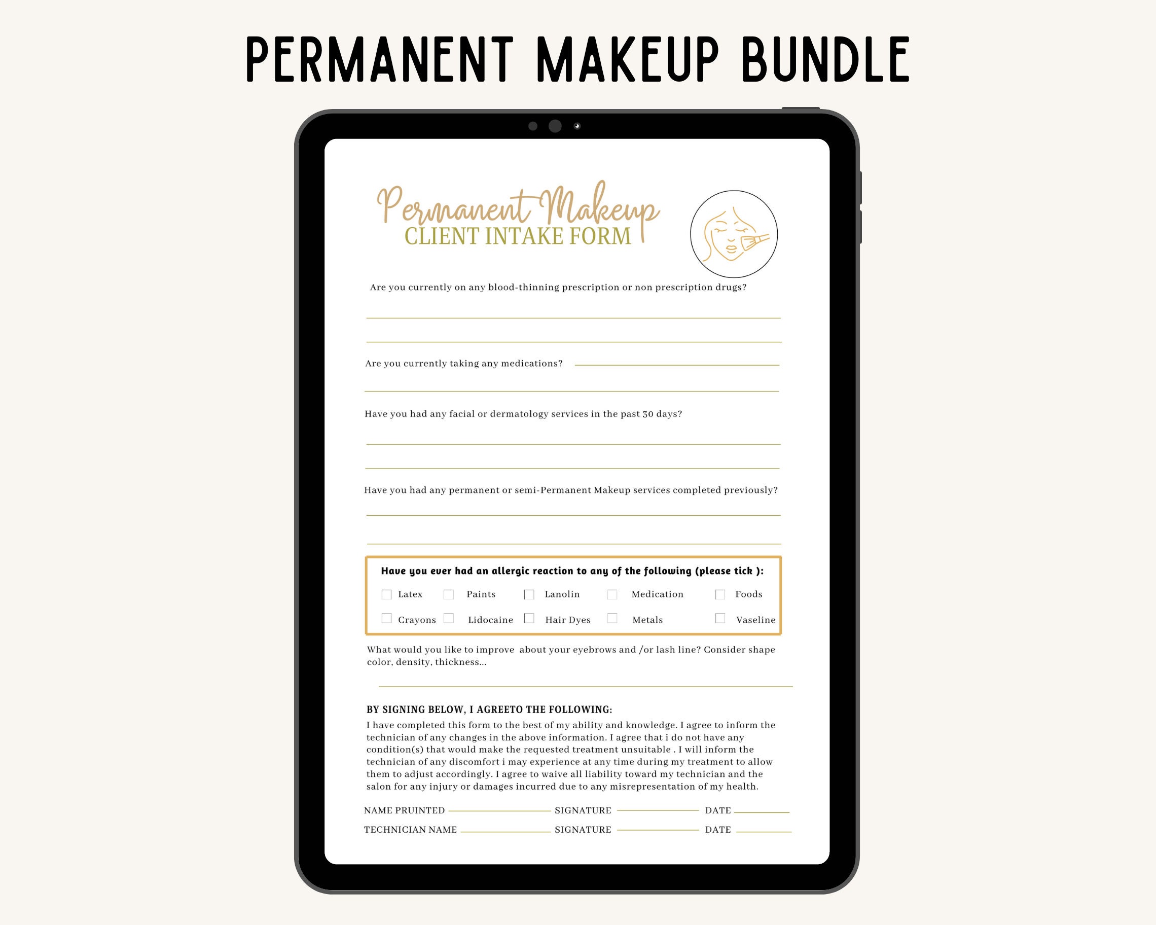 Editable Permanent Makeup Bundle Esthetician Forms Microblading Forms ...