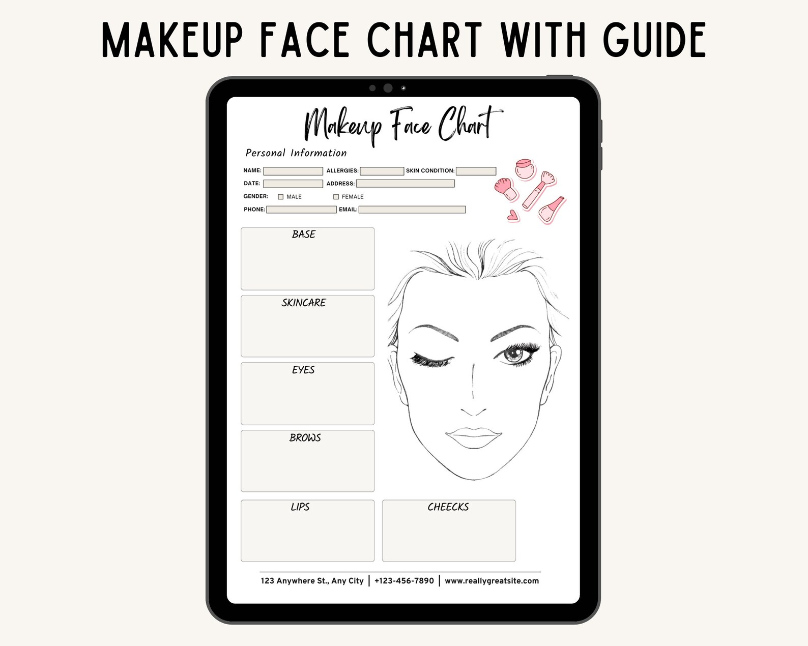 Editable Makeup Face Chart Template: Artist Form (PDF & PNG) - Etsy
