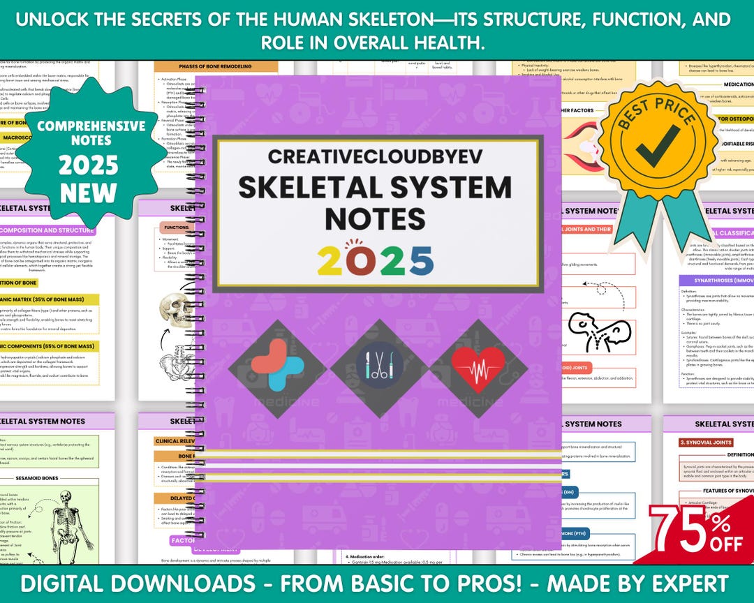 Skeletal System Notes 2025 Edition, 80+ Pages, Intro to Skeletal System ...