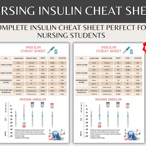 Insulin Nursing Cheat Sheet - Etsy