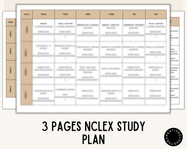 NCLEX Study Plan: 12-week Prep Schedule (PDF & PNG) - Etsy