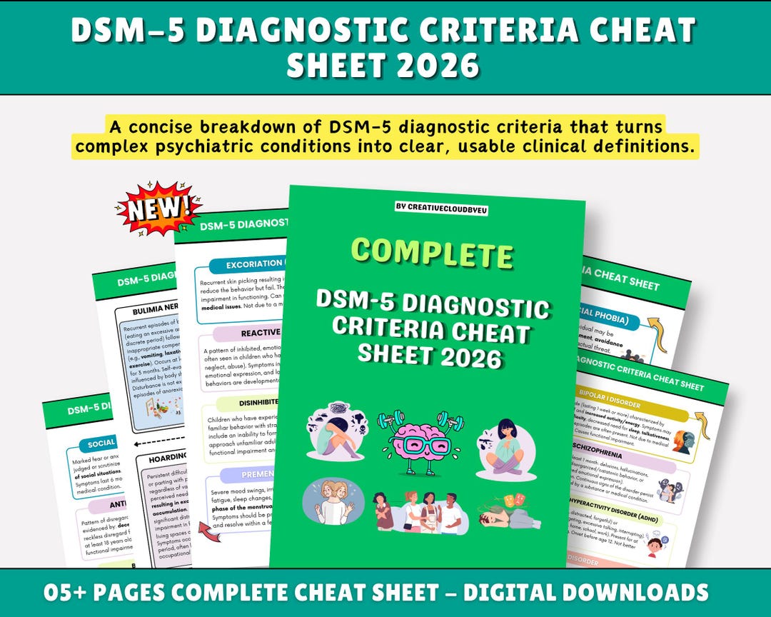 DSM-5 Diagnostic Criteria Cheat Sheet, Therapist Quick Guide (digital ...