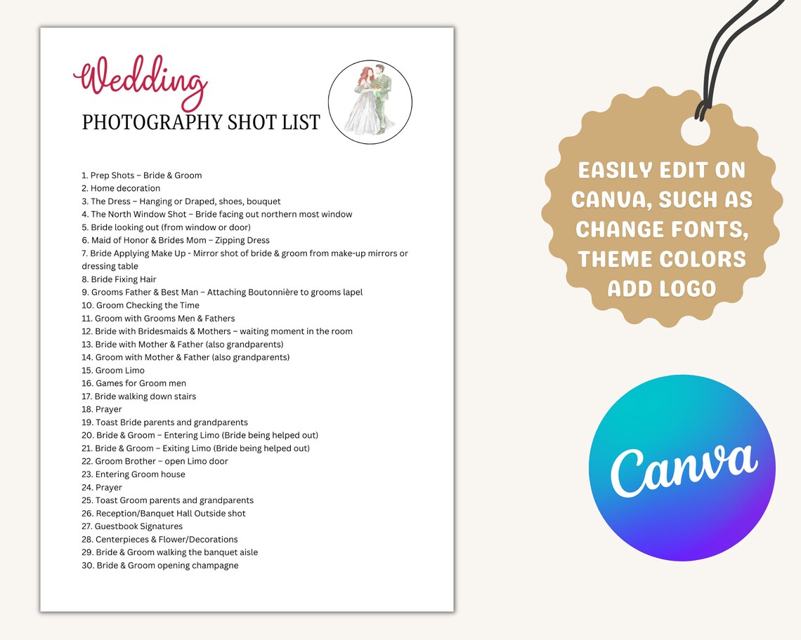 Wedding Shot List Shot List Wedding Wedding to Do List Wedding Planner Wedding Photo List ...