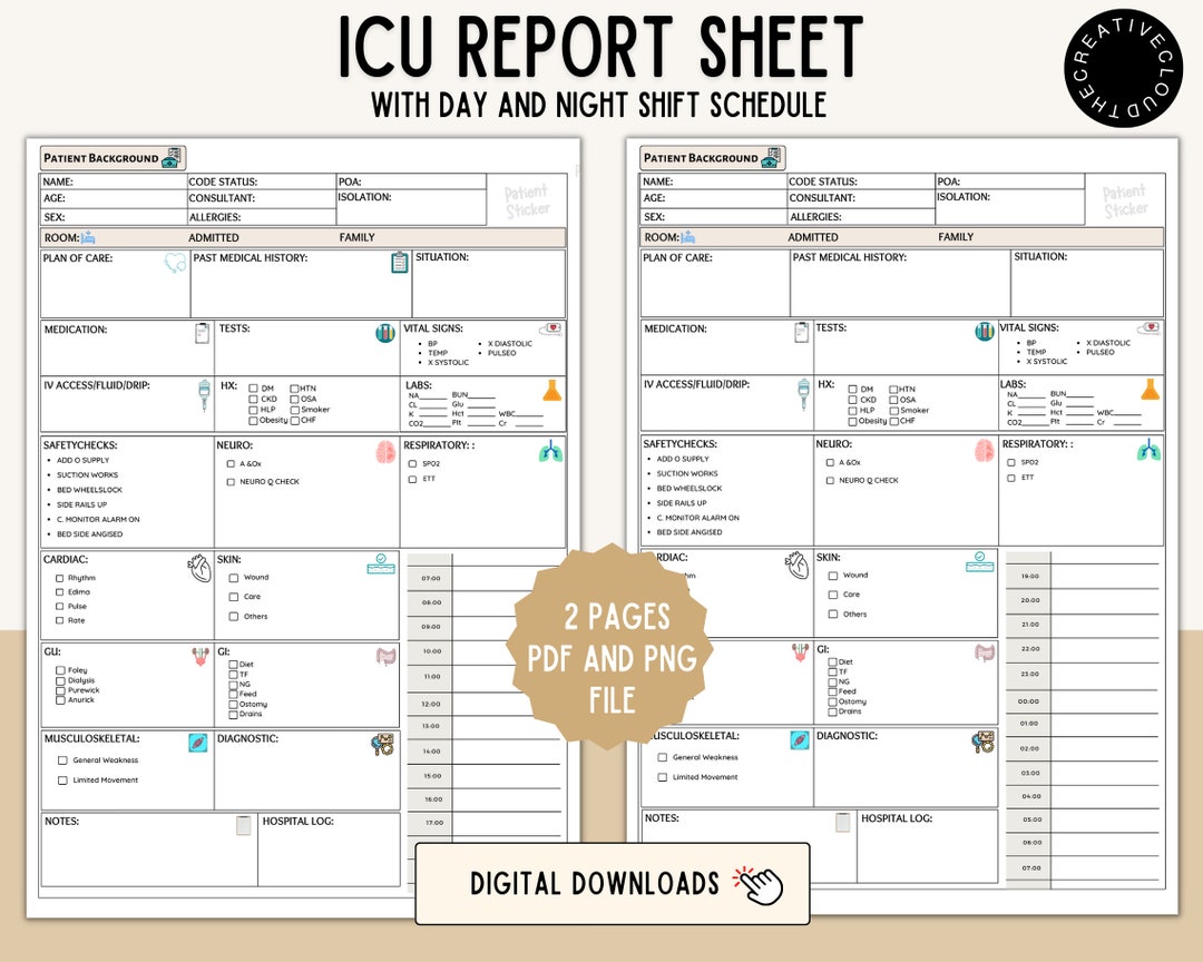 ICU Report Sheet ICU Nurse Report Sheet Nurse Report Sheet - Etsy
