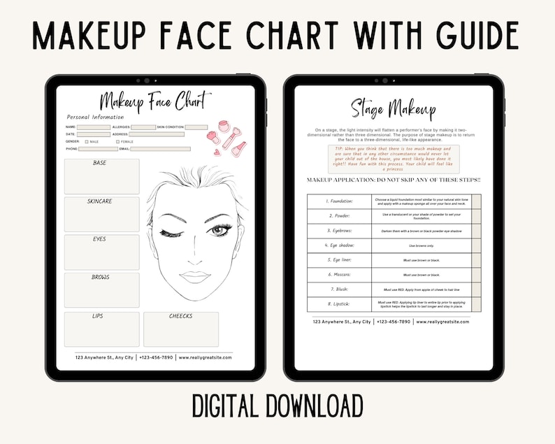 Editable Makeup Face Chart Template: Artist Form (PDF & PNG) - Etsy