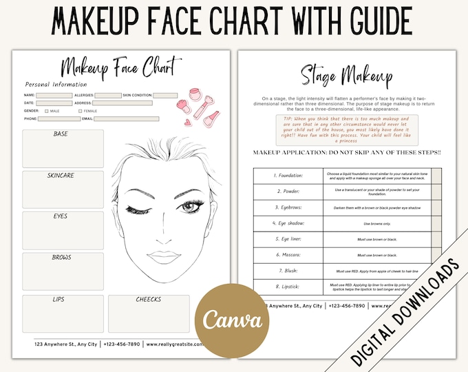 Makeup Face Chart, Printable Makeup Practice Sheets, Makeover Form ...