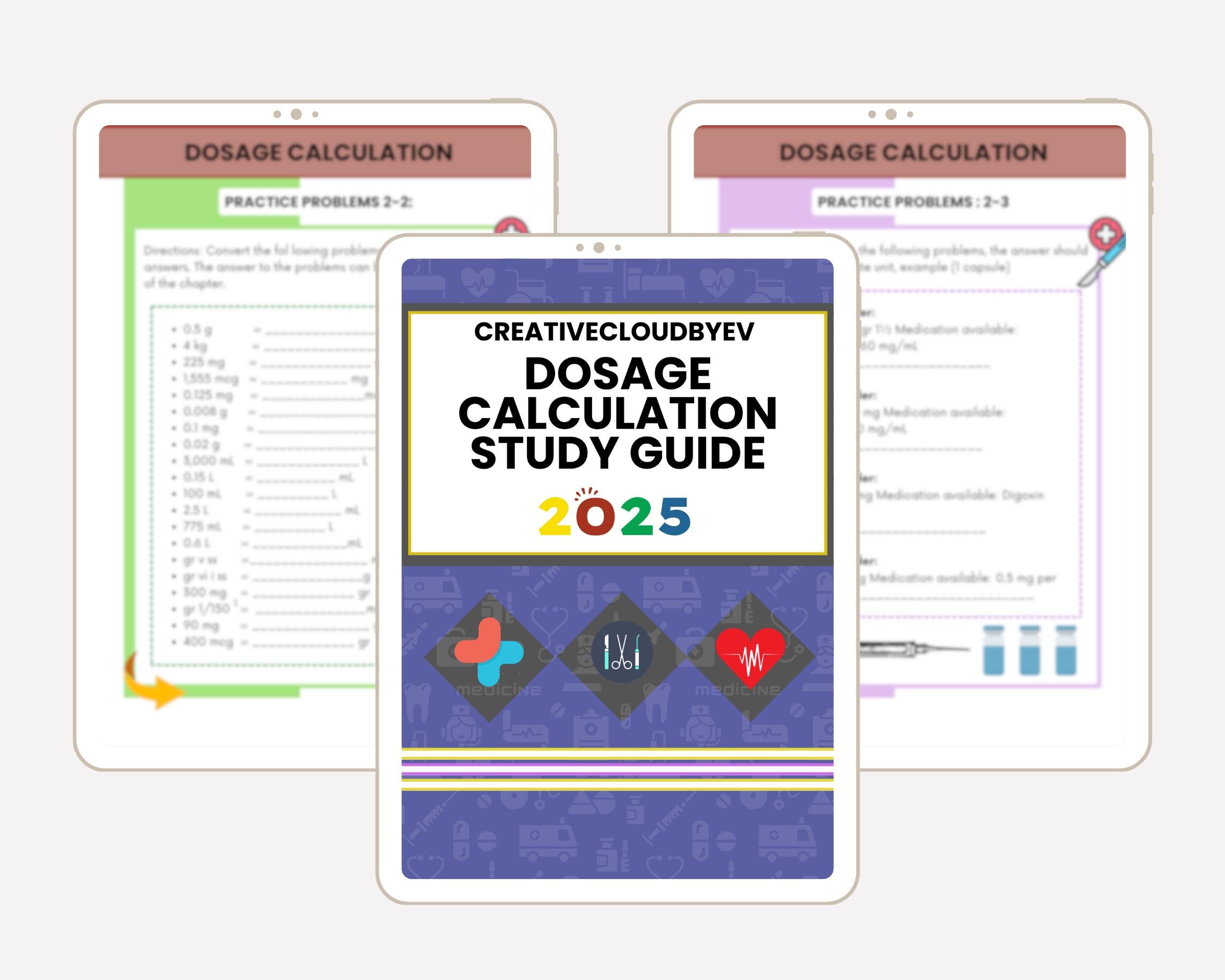Dosage Calculation Study Guide: Nursing School Notes (PDF & PNG) - Etsy