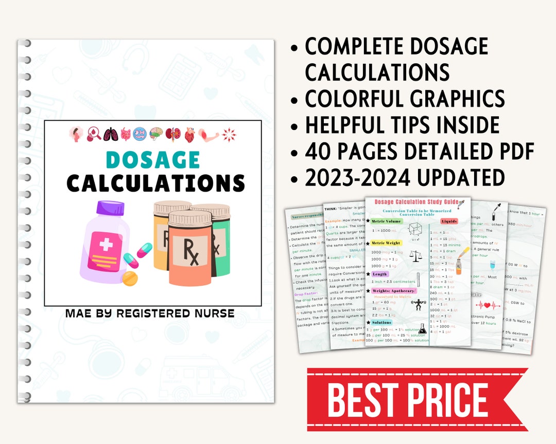 Complete Dosage Calculations Study Guide 40 Pages, Nursing School Notes ...