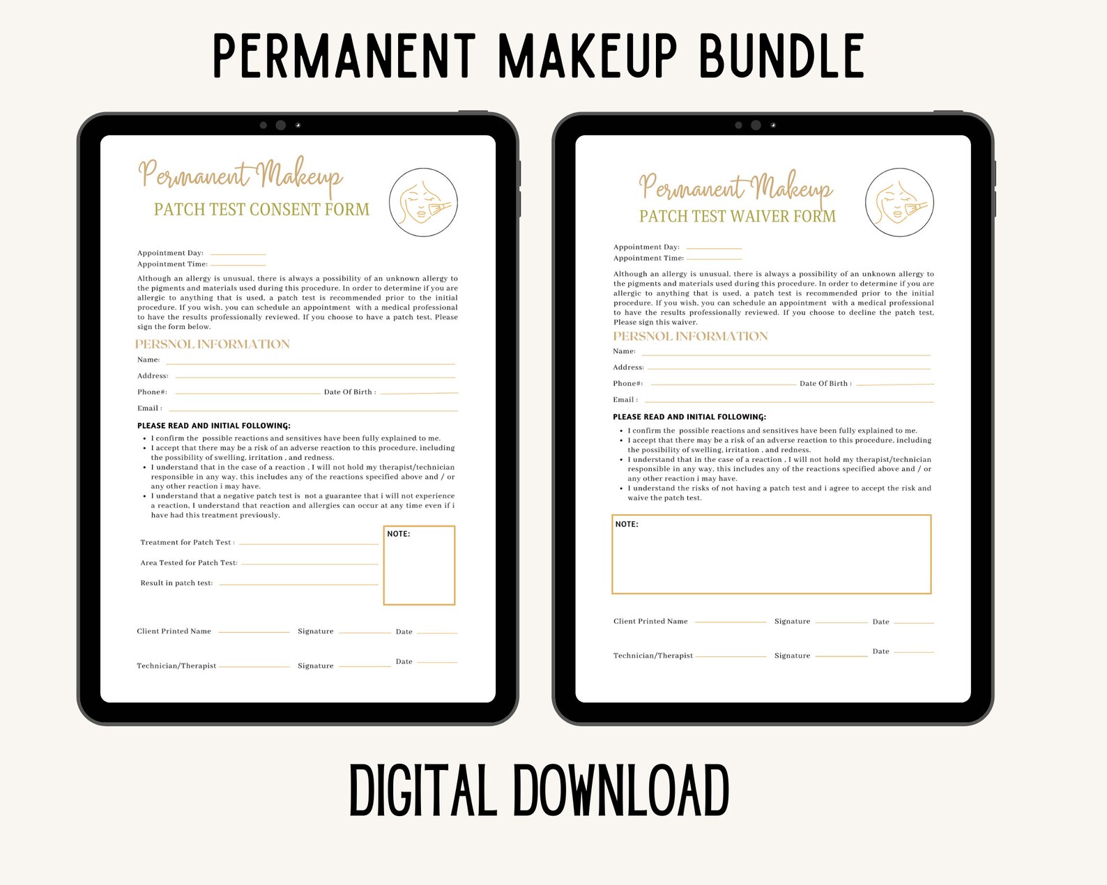 Editable Permanent Makeup Bundle Esthetician Forms Microblading Forms ...