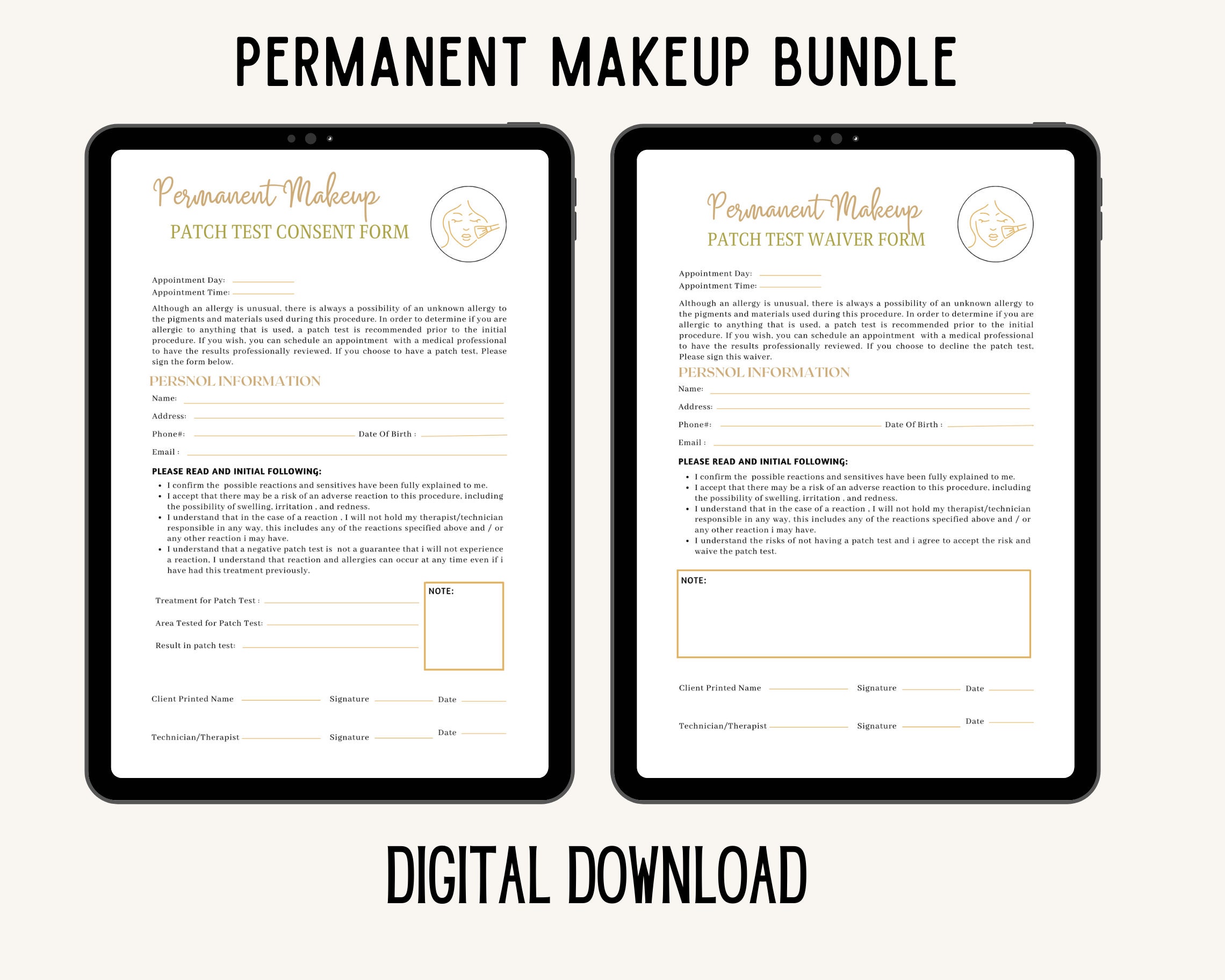 Editable Permanent Makeup Bundle Esthetician Forms Microblading Forms ...