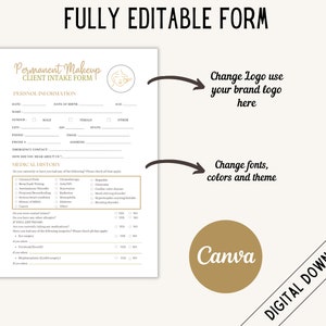 Editable Permanent Makeup Bundle Esthetician Forms Microblading Forms PMU Consent Form PMU ...