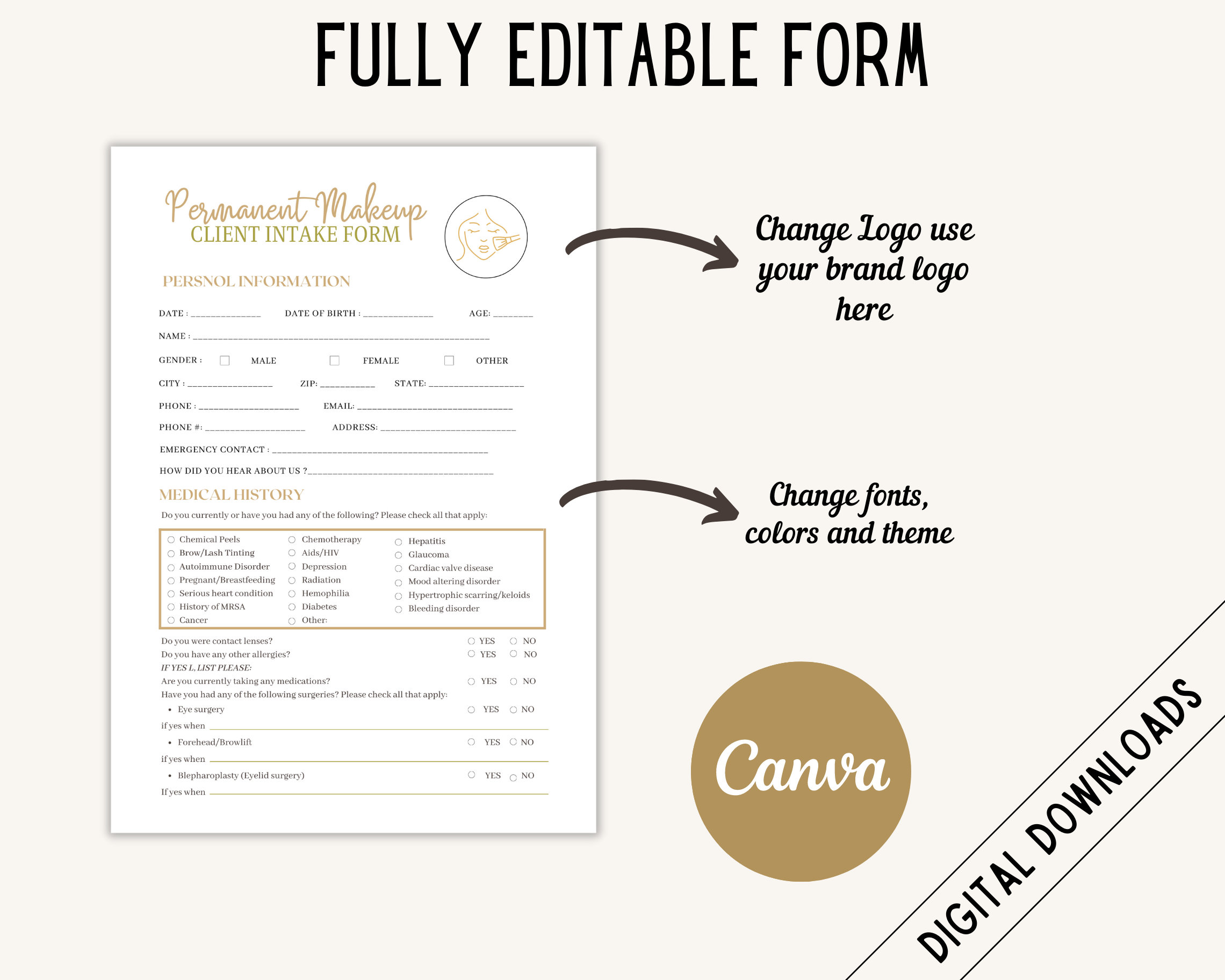 Editable Permanent Makeup Bundle Esthetician Forms Microblading Forms ...