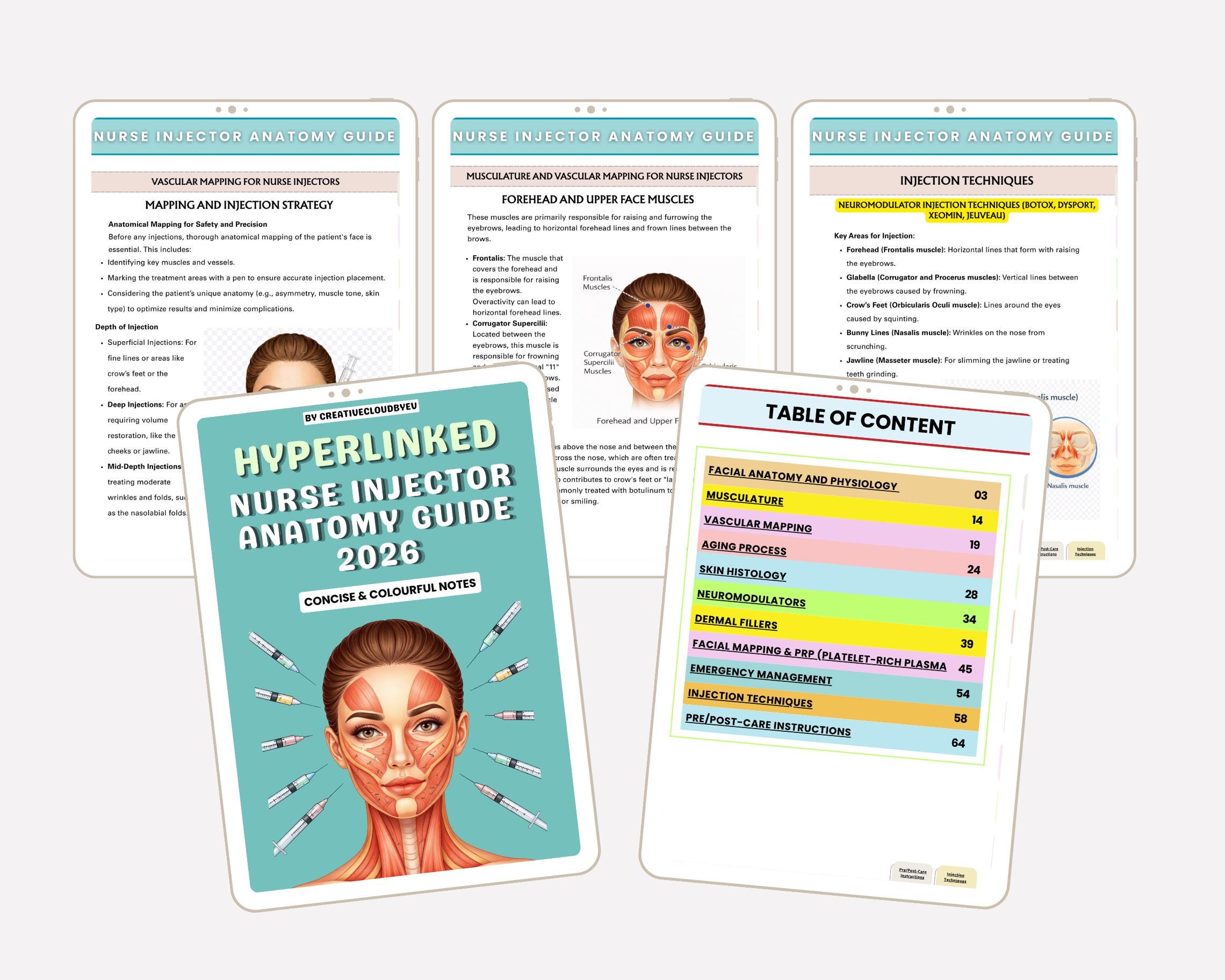 Facial Nurse Injector Anatomy Guide, Injection Techniques Hyperlinked ...