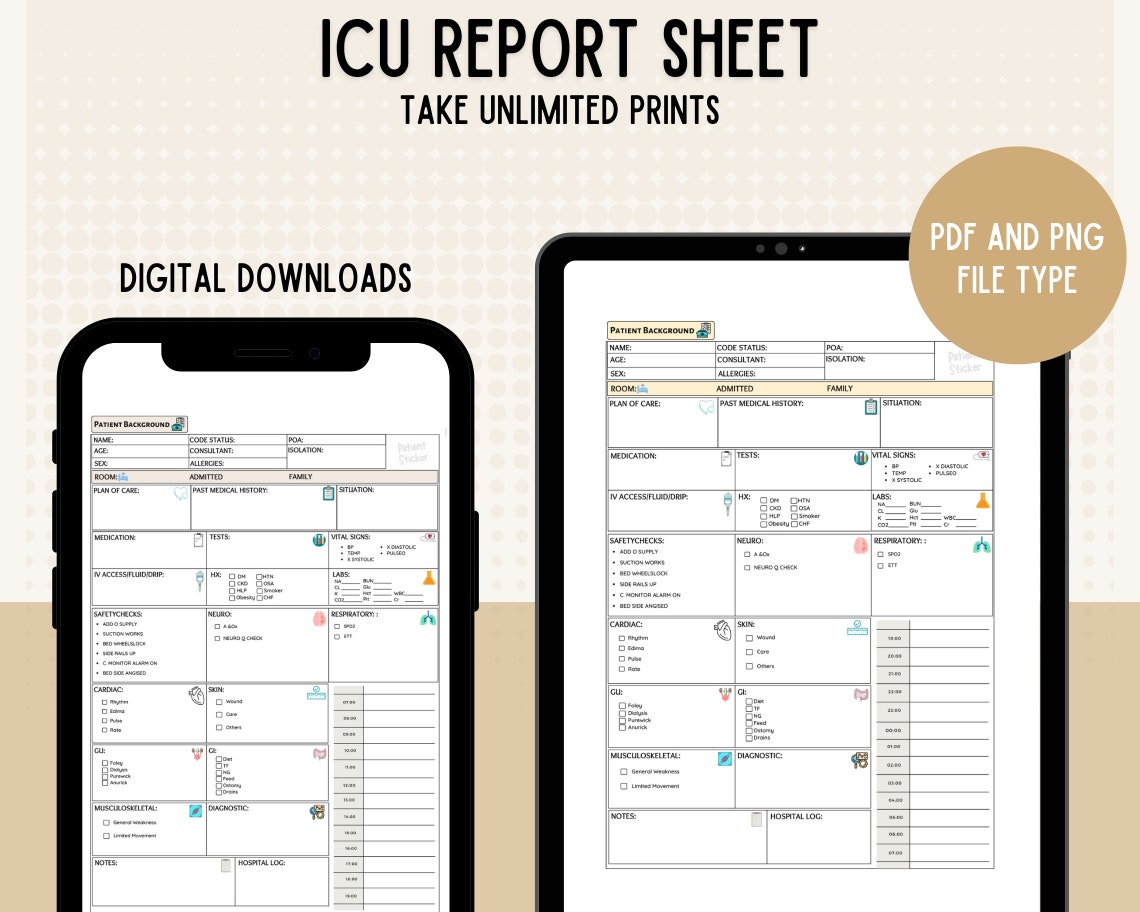 ICU Report Sheet ICU Nurse Report Sheet Nurse Report Sheet - Etsy