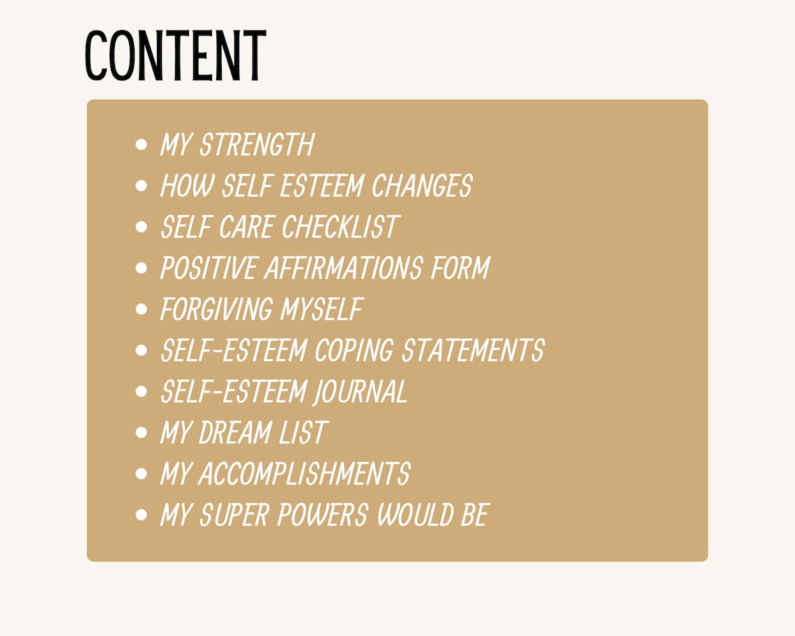 Self Esteem Workbook: CBT, DBT Therapy Worksheets (PDF) - Etsy