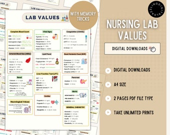 Nursing Lab Value Cheat Sheet - Etsy