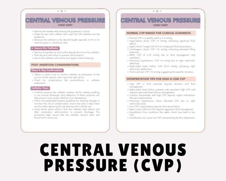 CVP Cheat Sheet, CVICU Nurse Notes, Central Venous Pressure Cheat Sheet ...