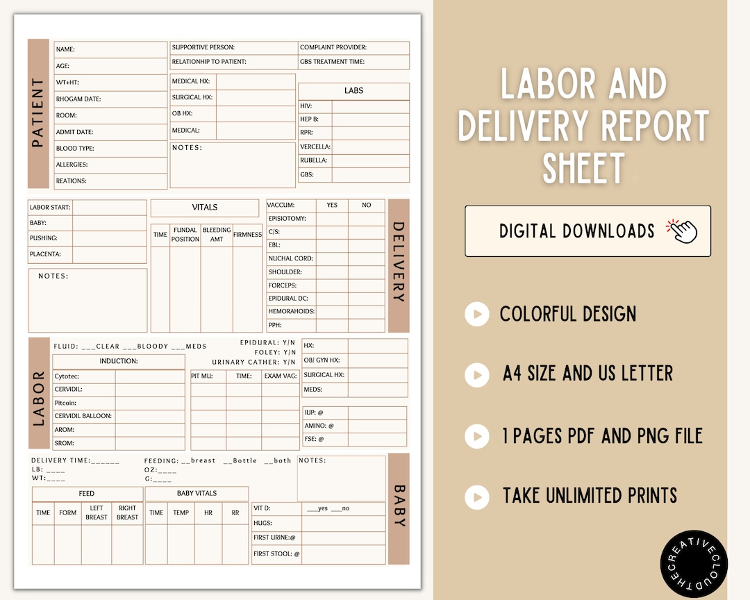 Labor and Delivery Report Sheet for Nurses (PDF & PNG) - Etsy