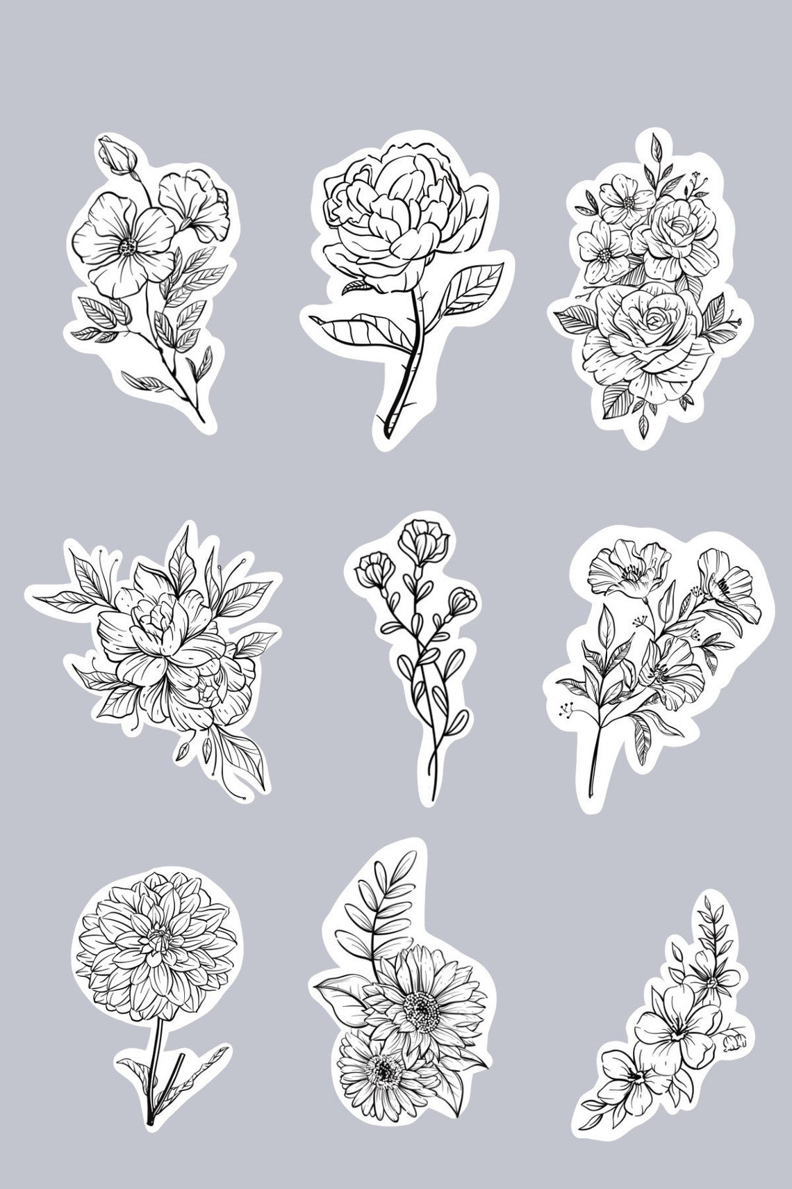 Black and White Floral Sticker Set Flower Bullet Journal | Etsy