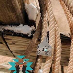 Custom Initial Cow-tag Necklace W/ Aztec & Turquoise | Etsy