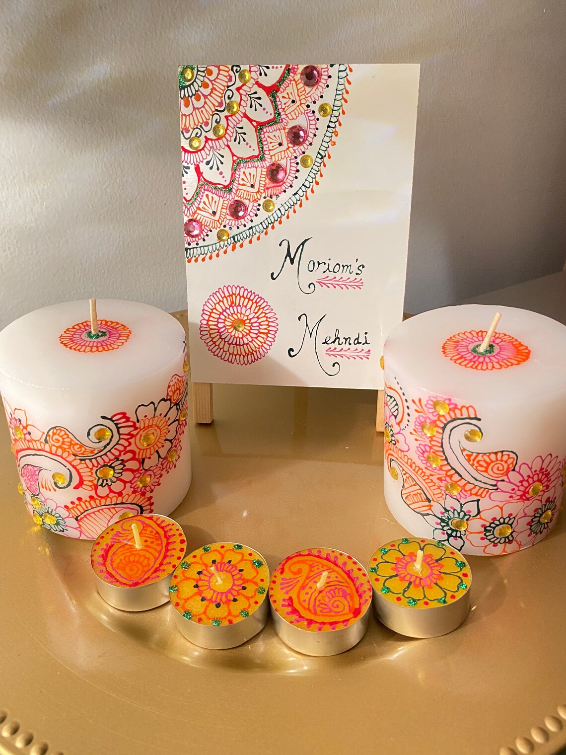 A Henna Sign With Set of 6 Henna Candles. Great for Decor, Parties ...