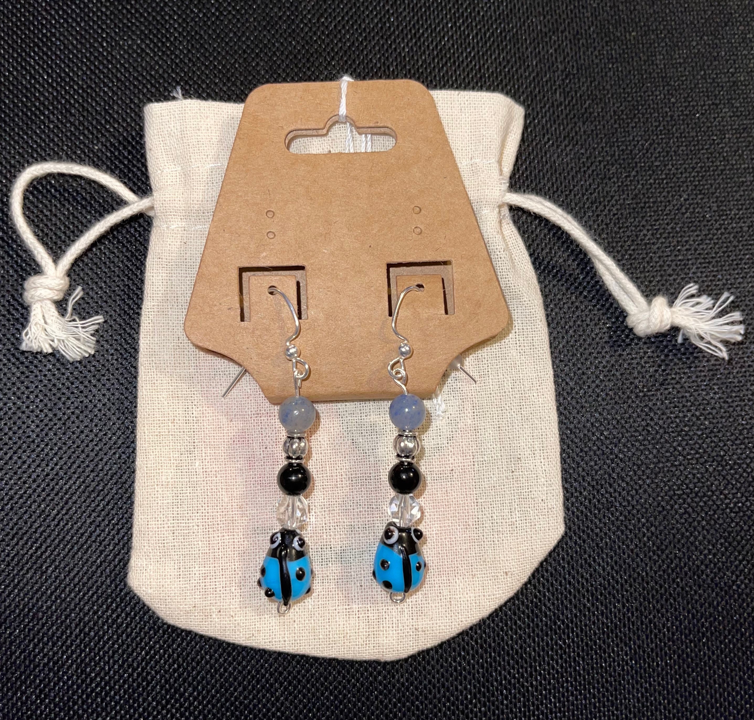 Light Blue Ladybug Hang Earrings - Etsy UK