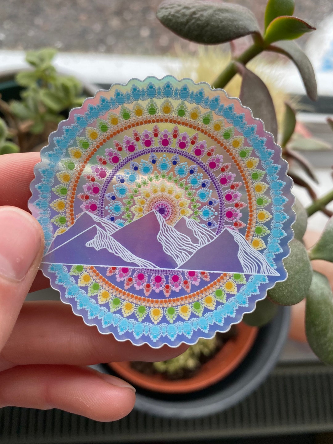 Mandala Mountain Sticker // Weatherproof HOLOGRAPHIC Sticker // 6cm ...