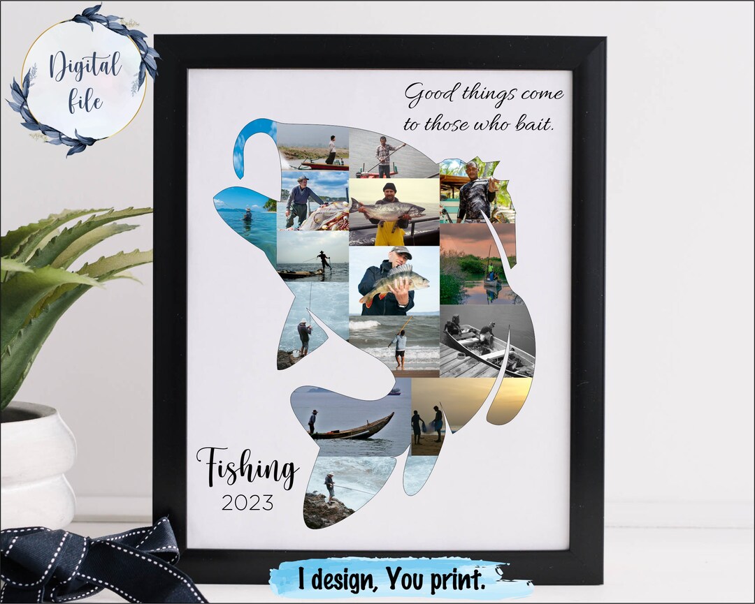 Custom Bass Fish Shape Wall Art Collage, Fishing Photo Collage ...
